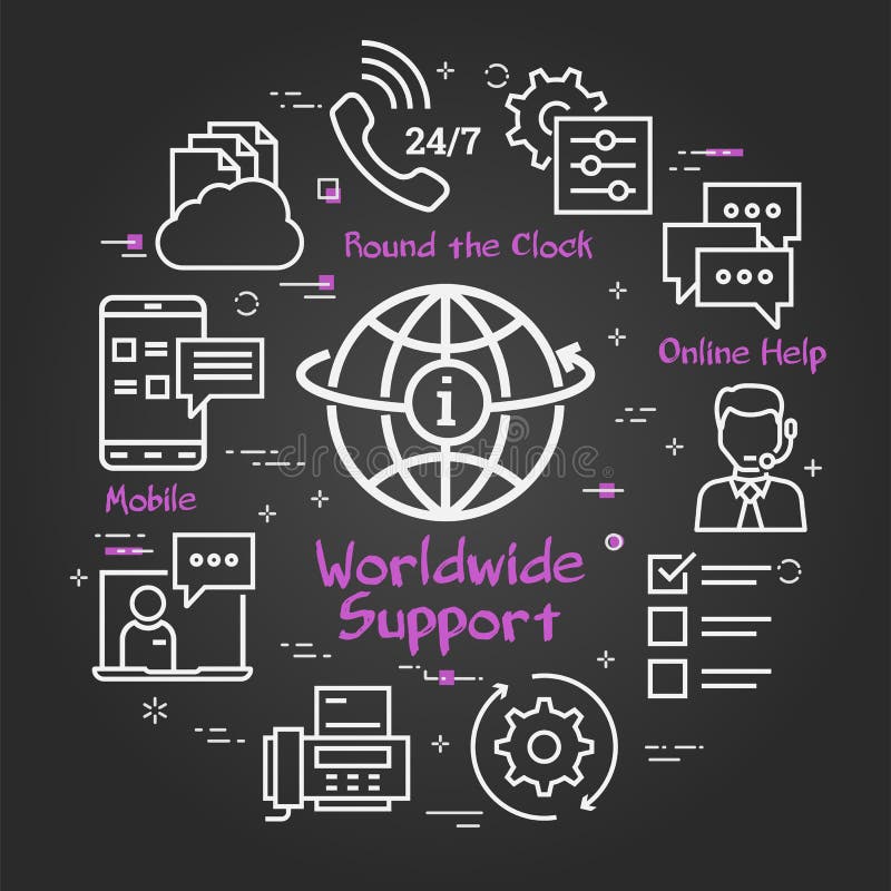 Vector Black Concept of Online Support - Worldwide Info Icon Stock ...
