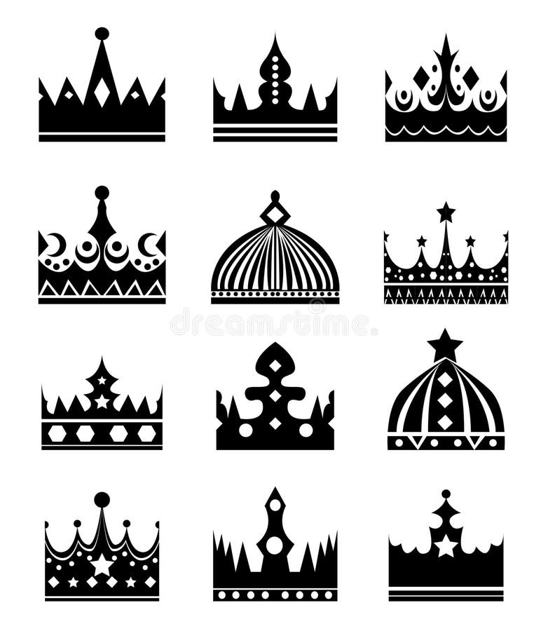 Vector Black Crown Icons Set Illustration Isolated on White Stock ...