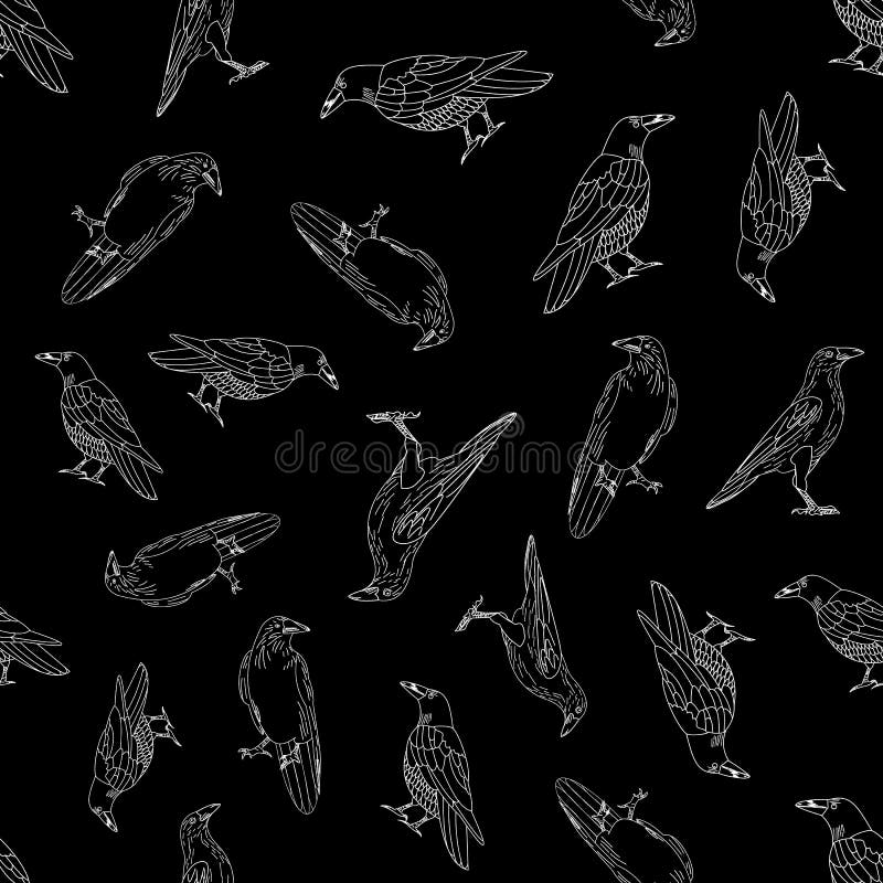 Vector Crows Ravens Birds on Gray Grey Background Seamless Repeat ... Vector Crows Ravens Birds on Gray Grey Background Seamless Repeat ...