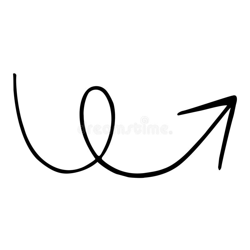 Vector Black Curly Arrow Doodle Style Isolated on White Background ...