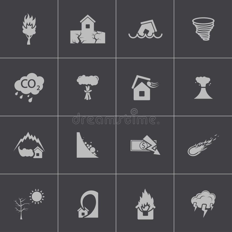 Vector Black Disaster Icons Set Stock Vector - Illustration of crisis ...