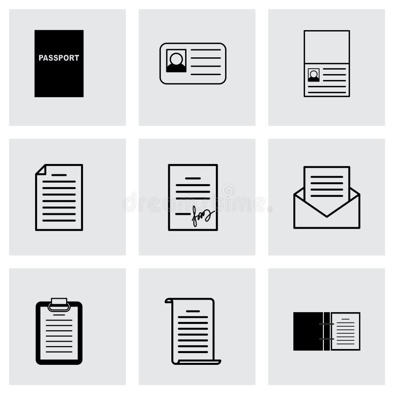 Vector Black Document Icons Set Stock Vector - Illustration of open ...