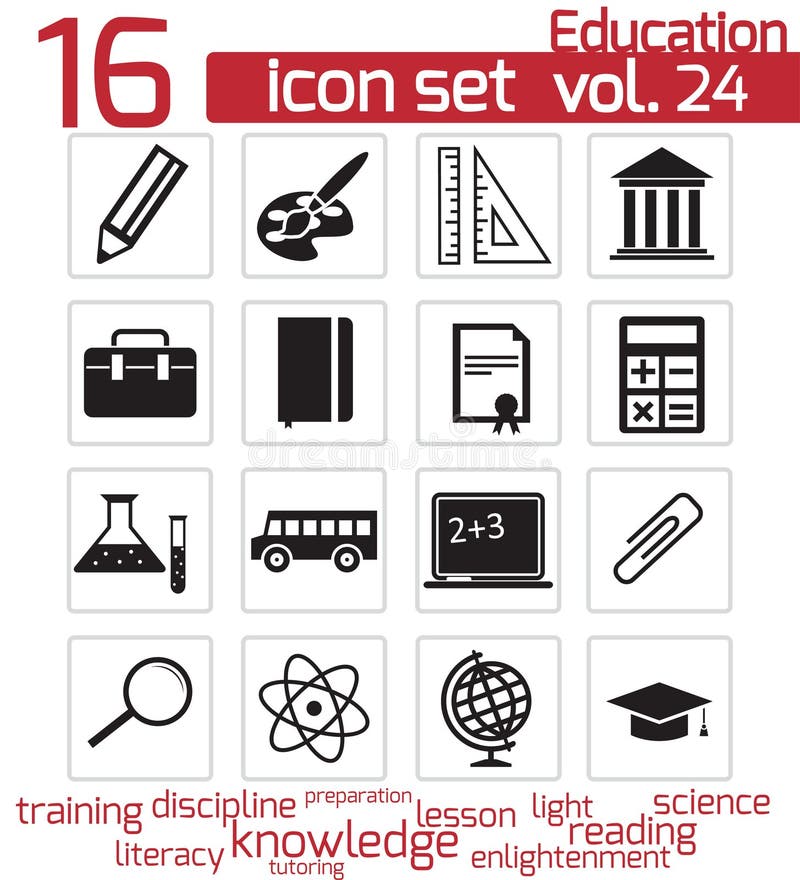Set of Black Education Icons on White Background Stock Vector ...
