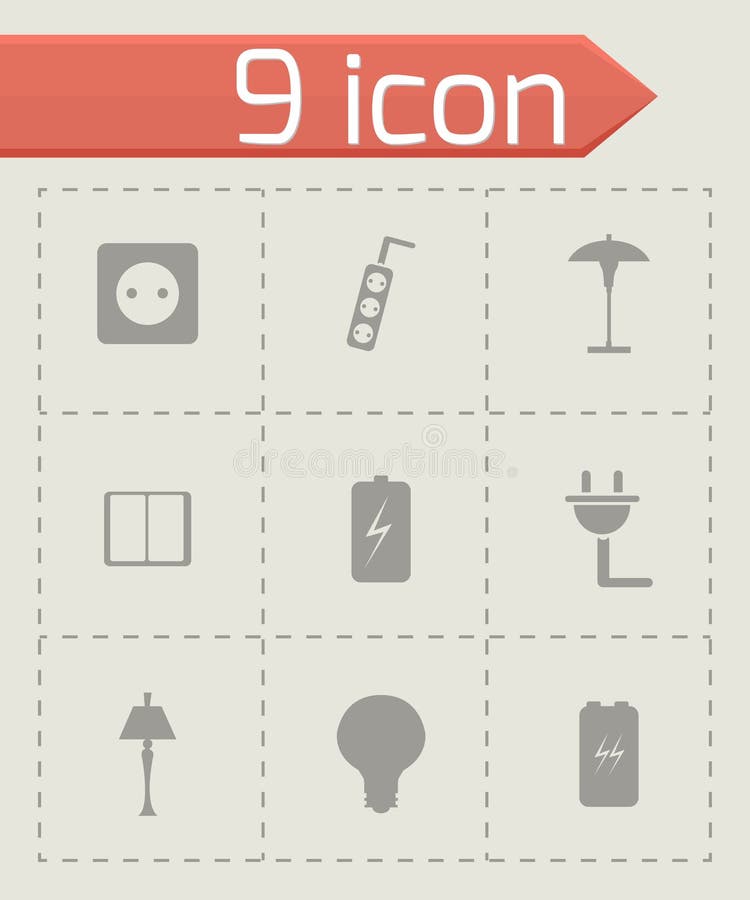 Vector Electricity Icon Set Stock Vector - Illustration of watt, lamp ...