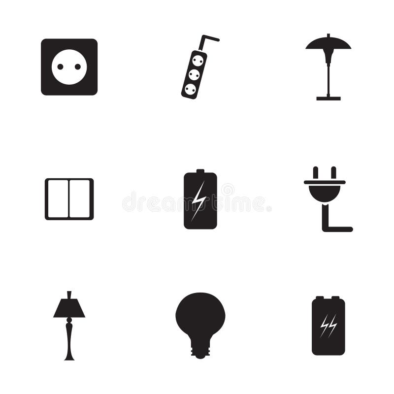 Vector Electricity Icon Set Stock Vector - Illustration of pictogram ...