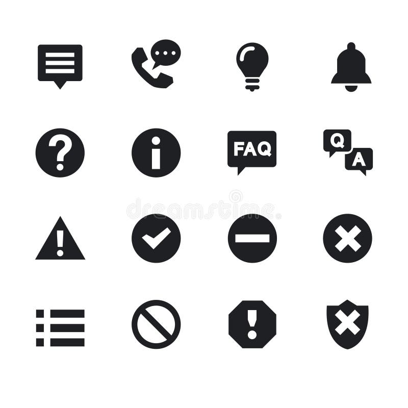 Vector Black FAQ Icons Set on White Stock Illustration - Illustration ...