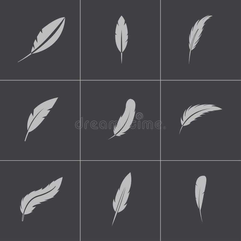 Vector Black Feather Icons Set Stock Vector - Illustration of element ...
