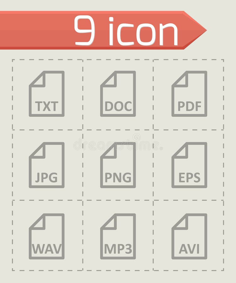 Vector Black File Type Icon Set Editorial Image - Illustration of text ...