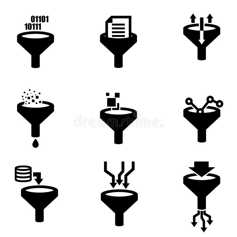 Vector Black Filter Data Icon Set Stock Illustration - Illustration of ...