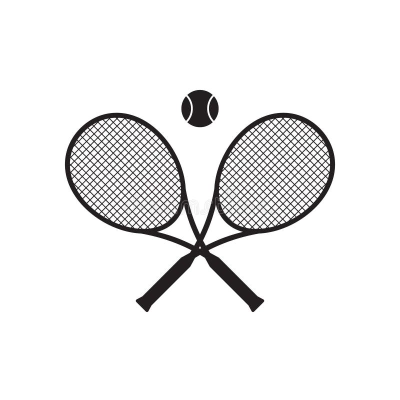 Crossed Racket And Tennis Ball Black Silhouette. Vector Illustration ... Crossed Racket And Tennis Ball Black Silhouette. Vector Illustration ...