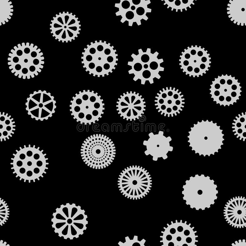 Vector Black Flat Gears Seamless Pattern Stock Illustration ...