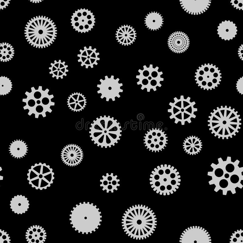 Vector Black Flat Gears Seamless Pattern Stock Illustration ...