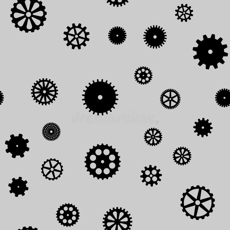 Vector Black Flat Gears Seamless Pattern Stock Illustration ...