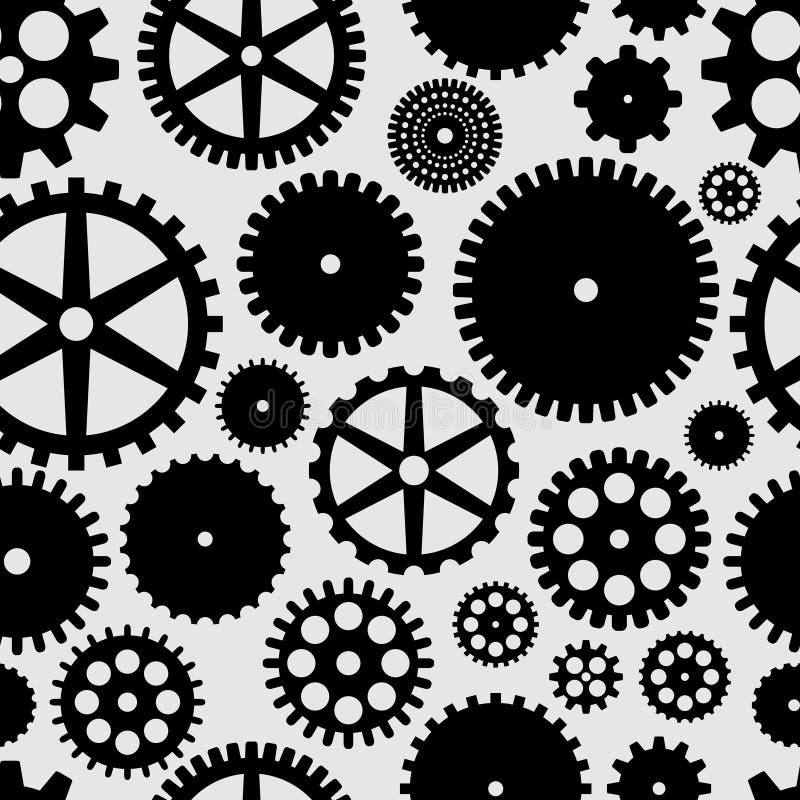 Vector Black Flat Gears Seamless Pattern Stock Illustration ...