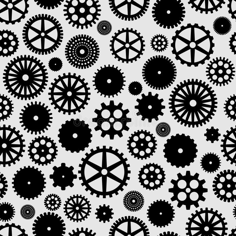 Vector Black Flat Gears Seamless Pattern Stock Illustration ...