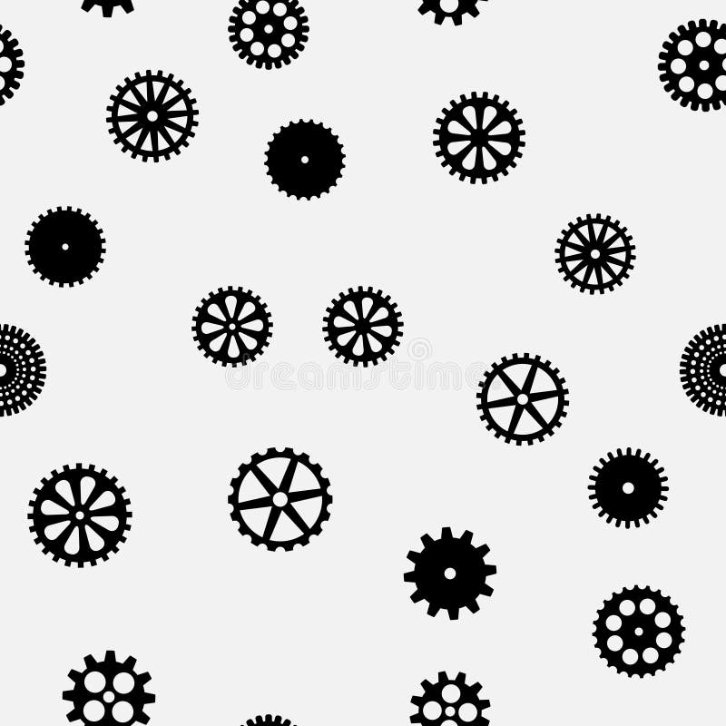 Vector Black Flat Gears Seamless Pattern Stock Illustration ...
