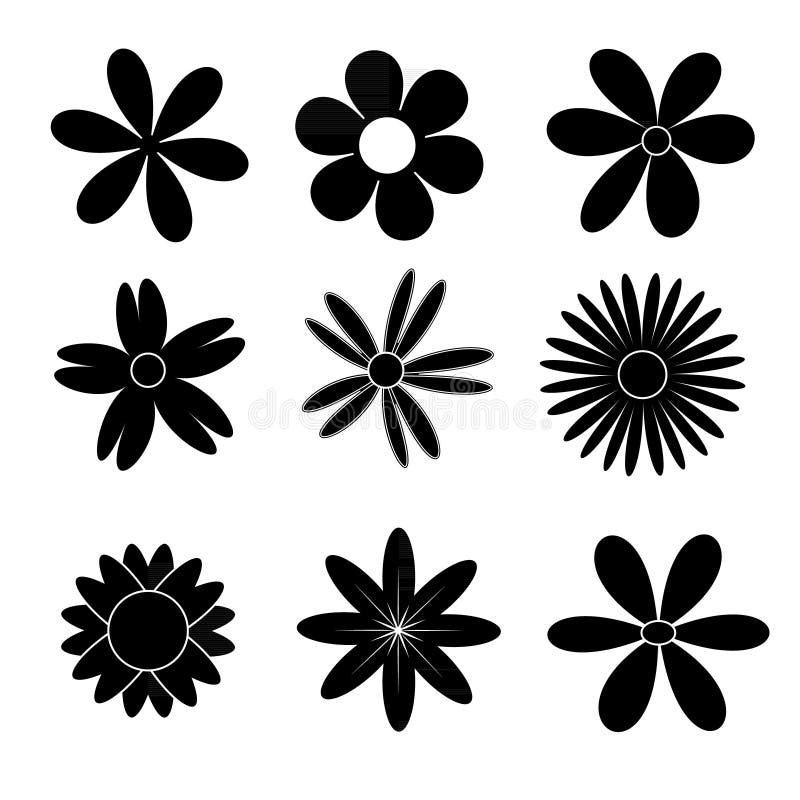 Vector Black Flowers Icon Set Stock Illustration - Illustration of ...