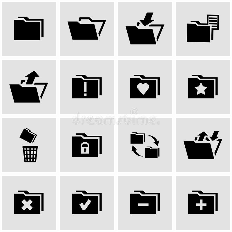 Vector Black Folder Icon Set Stock Illustration - Illustration of ...
