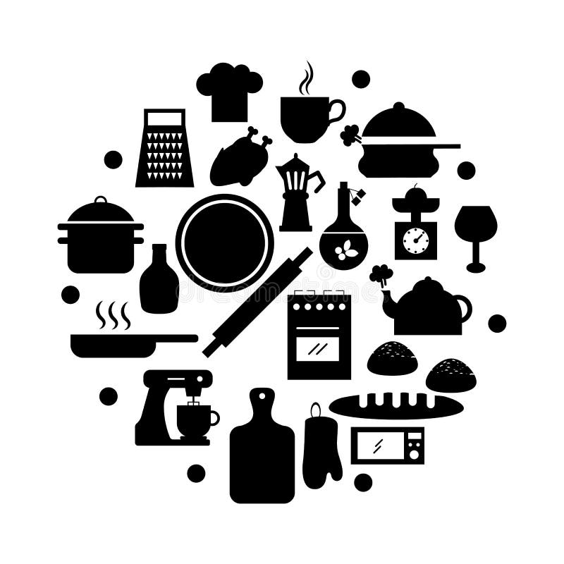 Vector Black Food Icons Set Stock Vector - Illustration of board ...