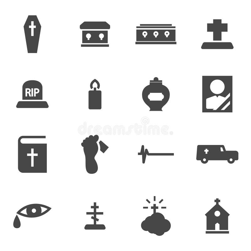 Black Funeral and Burial Icons Stock Vector - Illustration of candle ...