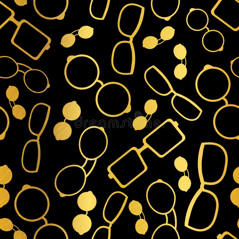 Vector Black and Gold Glasses Accessories Seamless Pattern. Stock ...