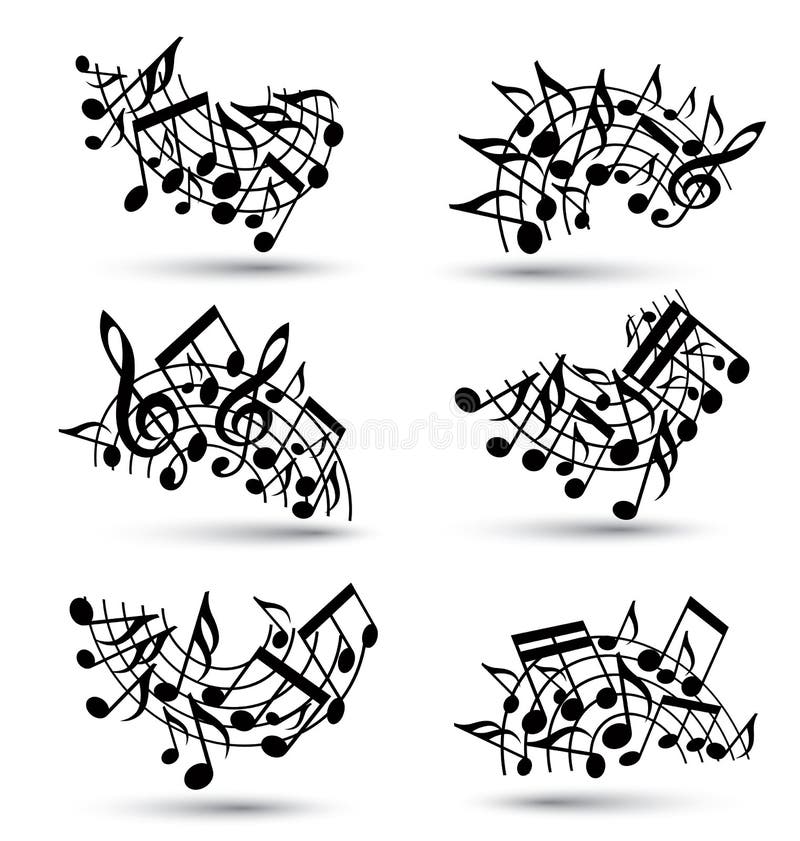 Vector Black Rounded Stave with Musical Notes on White Background ...