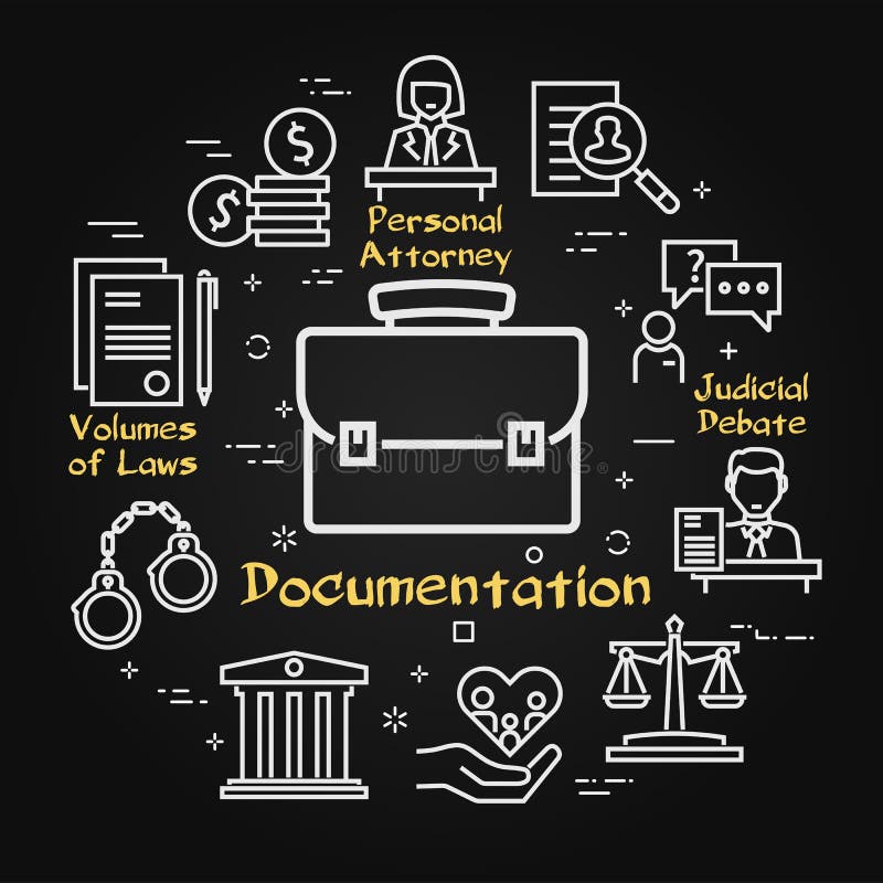 Vector Black Line Banner of Legal Proceedings - Case Documentation Icon ...