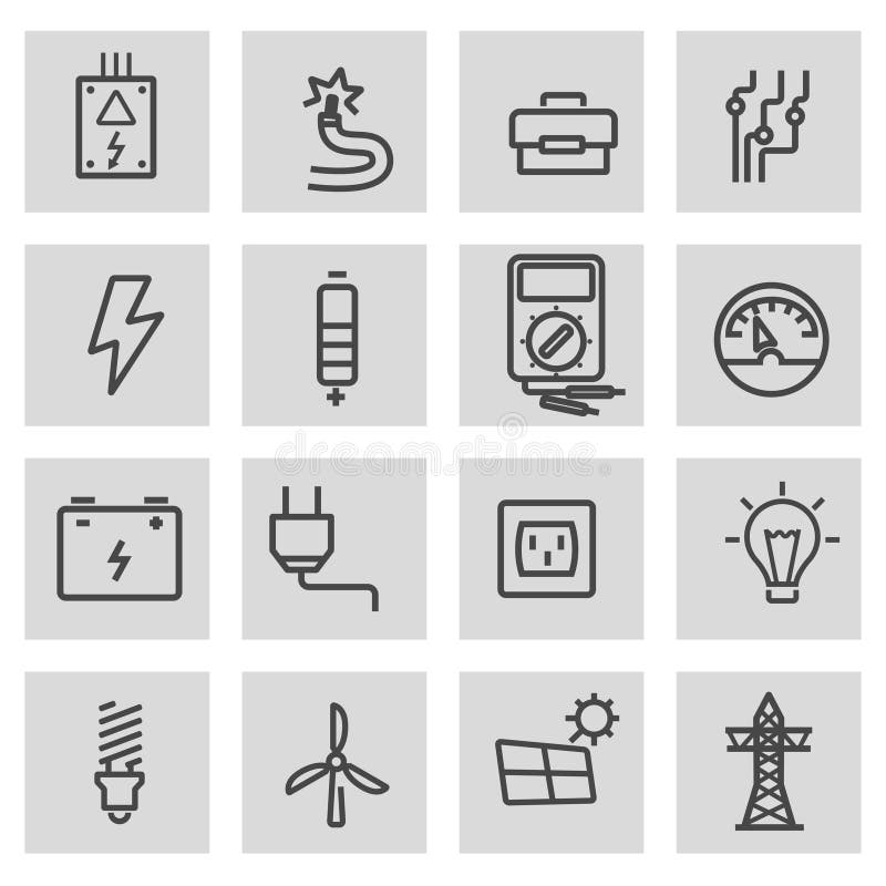 Vector Electricity Outline Icons Set on White Background Stock ...
