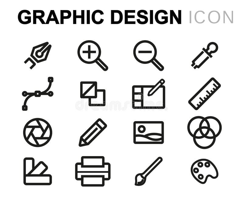 Vector Black Line Graphic Design Icons Set Stock Illustration ...