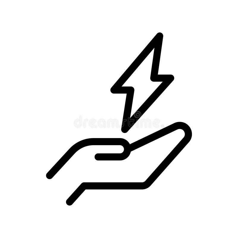 Vector Black Line Icon Hand Hold Electricity Sign Isolated on White ...