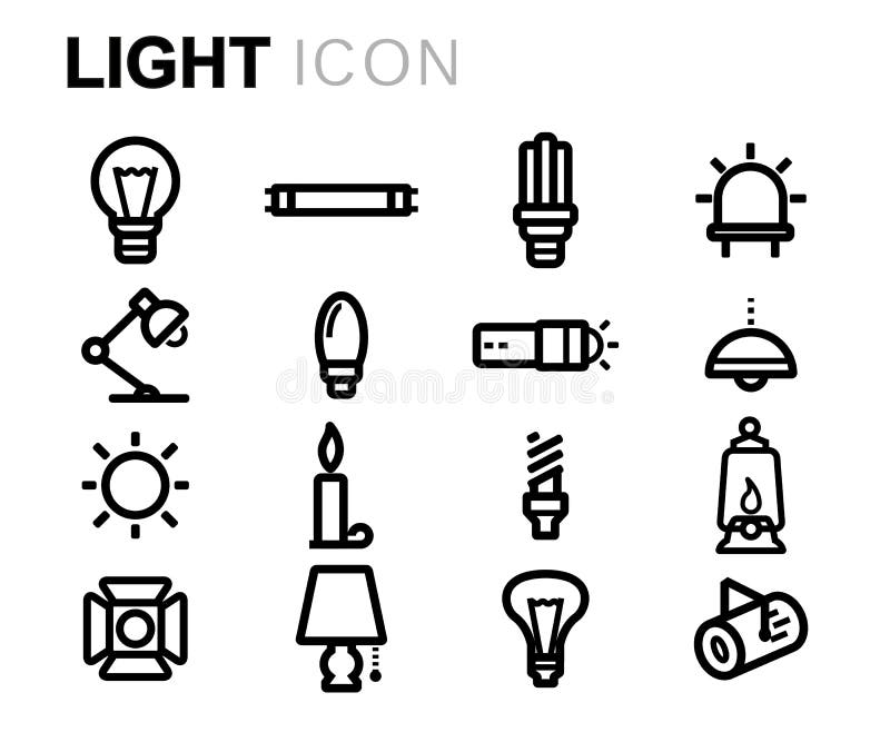 Vector Black Line Light Icons Set Stock Illustration - Illustration of ...