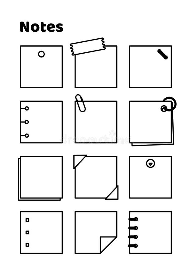 Vector Black Line Printable Diary Page Notes Stock Vector ...