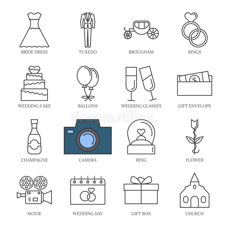 Vector Black Line Wedding Icons Set Stock Vector - Illustration of ...