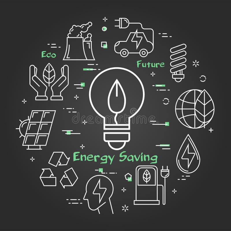 Vector Black Linear Banner Of Energy Saving Bulb Stock Vector ...