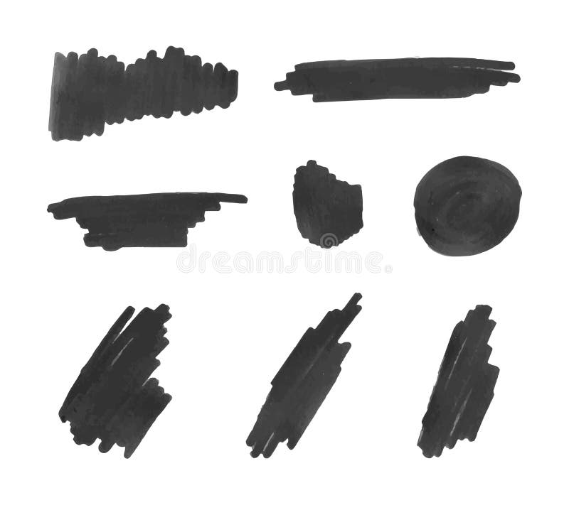 Vector Black Marker Strokes, Isolated on White Background, Set. Stock ...