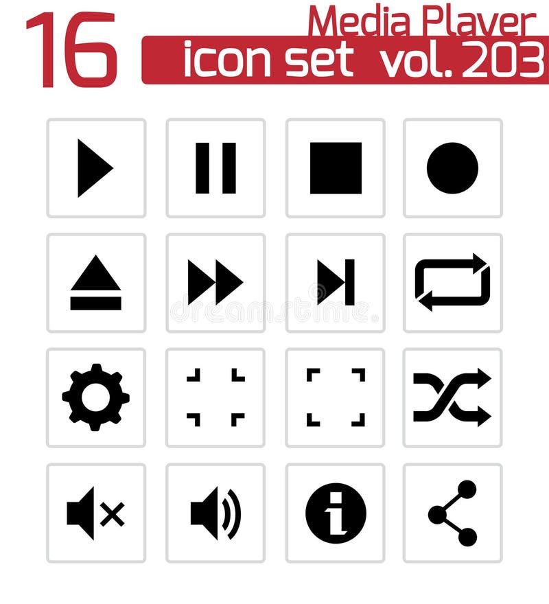 Vector Black Media Player Icons Set Stock Vector - Illustration of ...