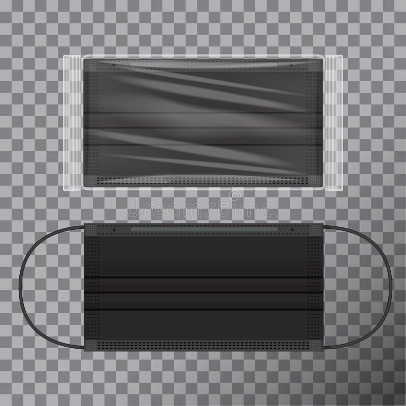 Vector Black Medical Face Mask in Transparent Packaging. Realistic ...