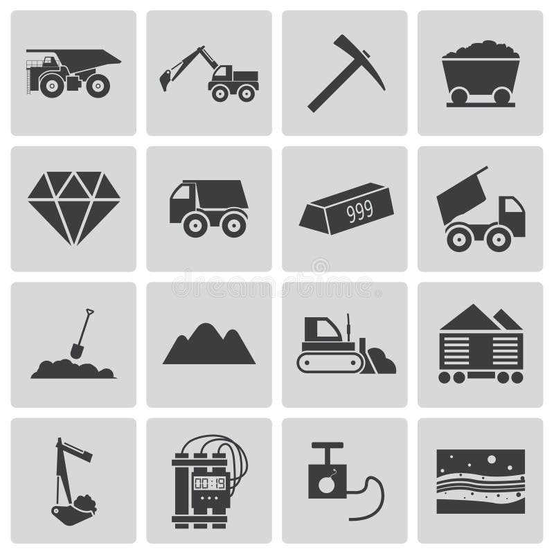 Vector Black Mining Icons Set Stock Vector - Illustration of symbol ...