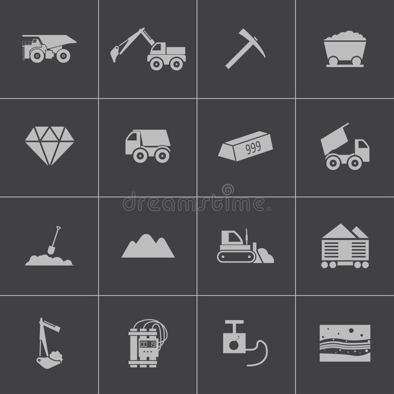 Vector Black Mining Icons Set Stock Vector - Illustration of symbol ...