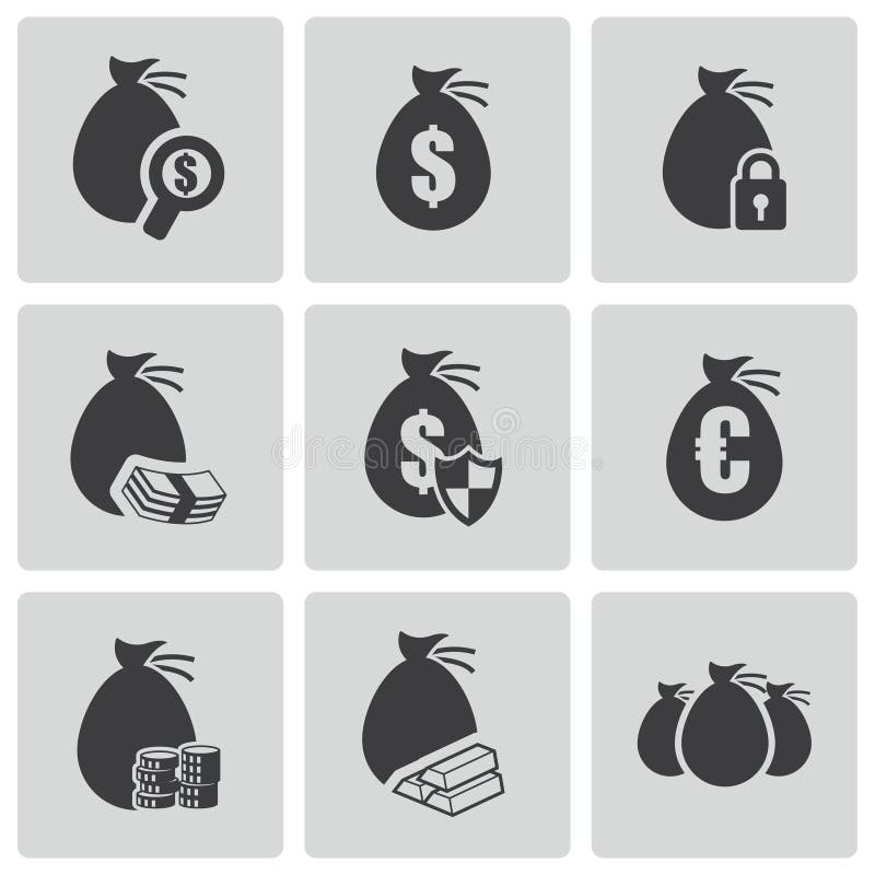 Vector Black Money Icons Set Stock Vector - Illustration of moneybag ...