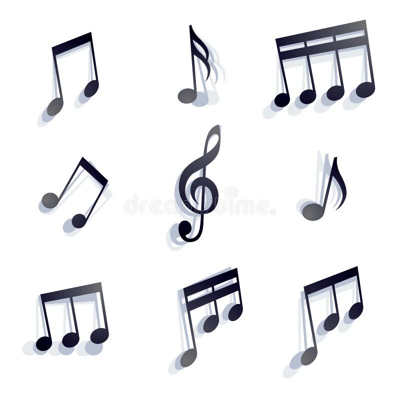 Vector Black Rounded Stave with Musical Notes on White Background ...