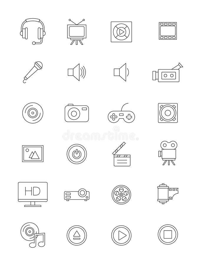Vector Black Multimedia Icons Set Stock Illustration - Illustration of ...