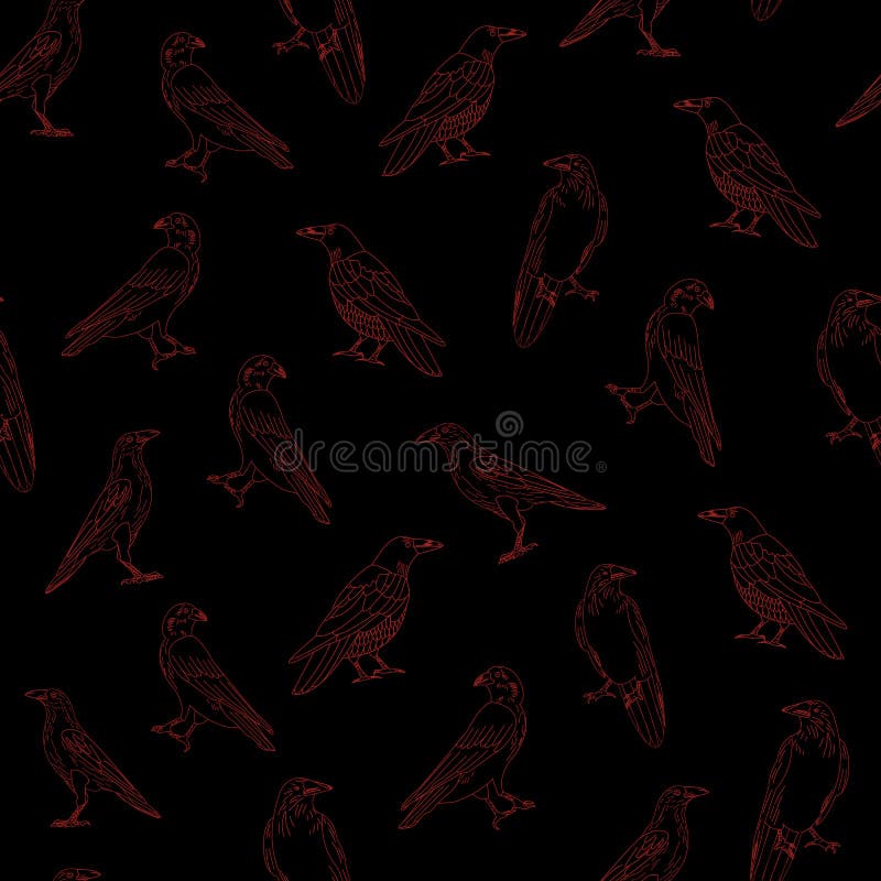 Vector Crows Ravens Birds on Gray Grey Background Seamless Repeat ...