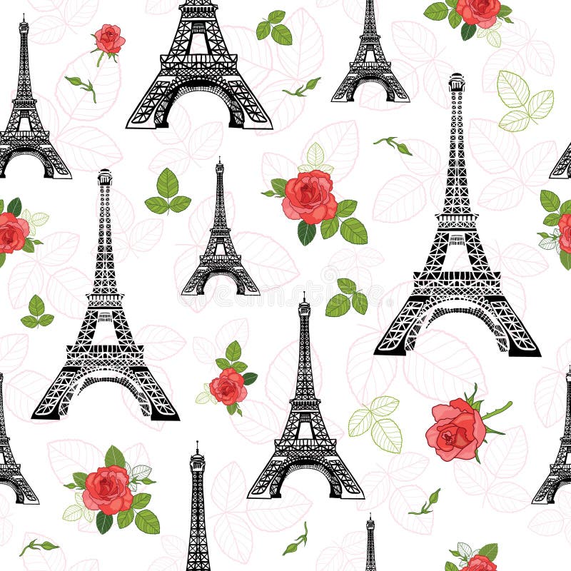 Illustration Paris Pattern Black and White Background Stock ...