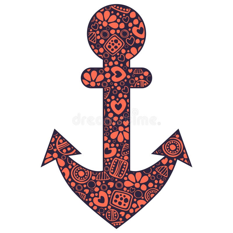 Vector Black and Red Ornamental Decorative Illustration of Anchor Stock ...