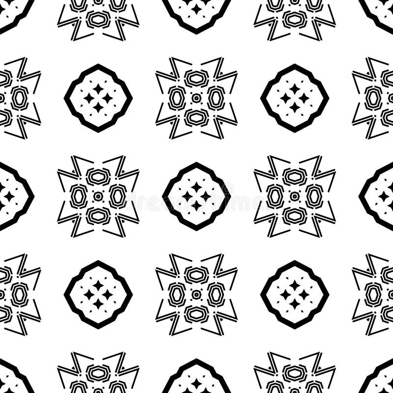 Vector Black Repeated Design on White Background Geometrical Flowers ...