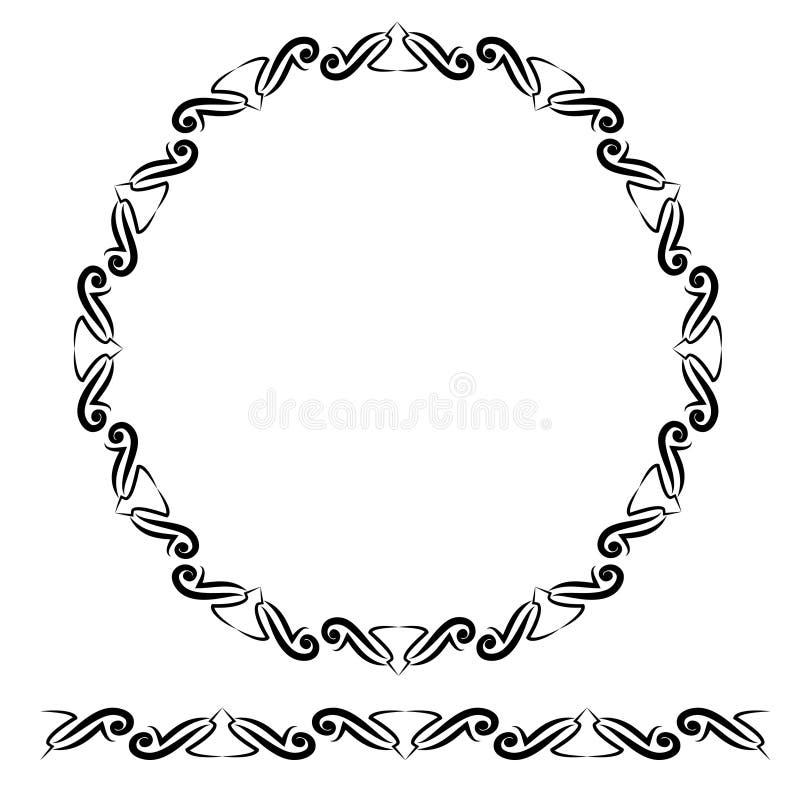 Vector Black Rounded Corner Circle Floral Frame, Isolated on White ...