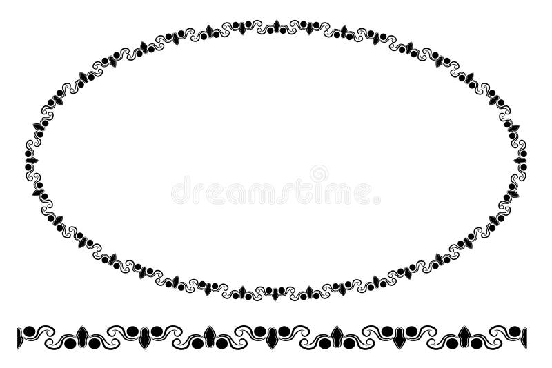 Vector Black Rounded Corner Oval Floral Frame, Isolated on White Stock ...