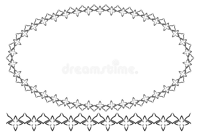 Vector Black Rounded Corner Oval Floral Frame, Isolated on White Stock ...