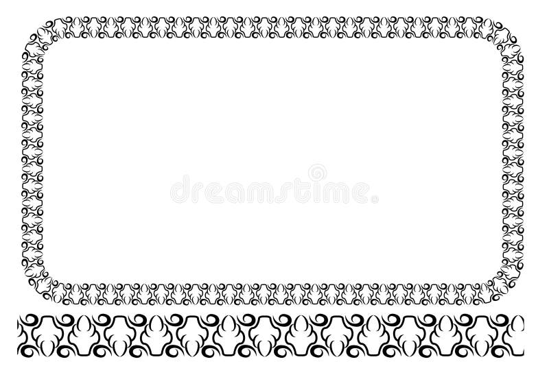 Vector Black Rounded Corner Rectangle Floral Frame, Isolated on White ...